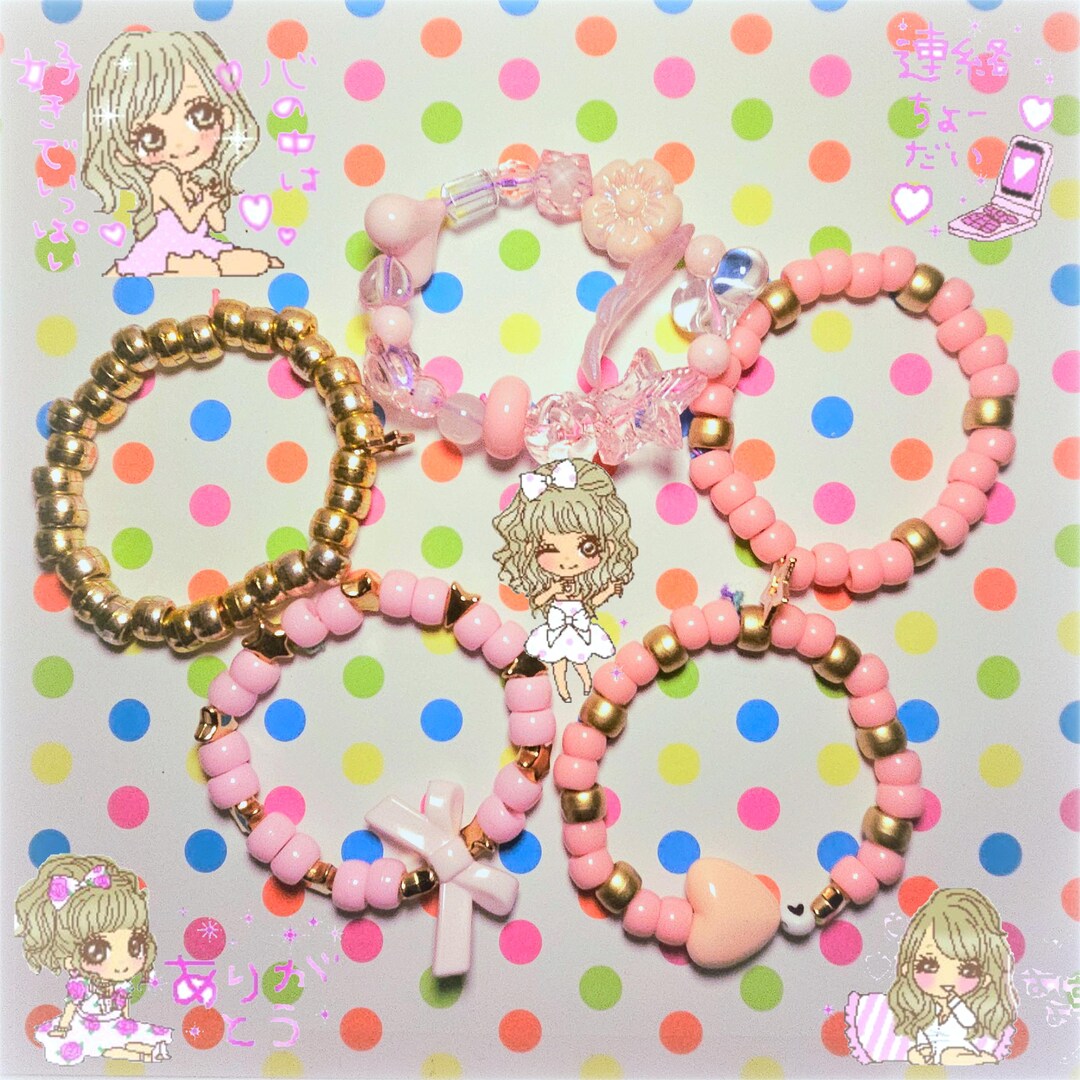 Gyaru Aesthetic Inspired Pink-gold Kandi Bracelet Set of 5 - Etsy