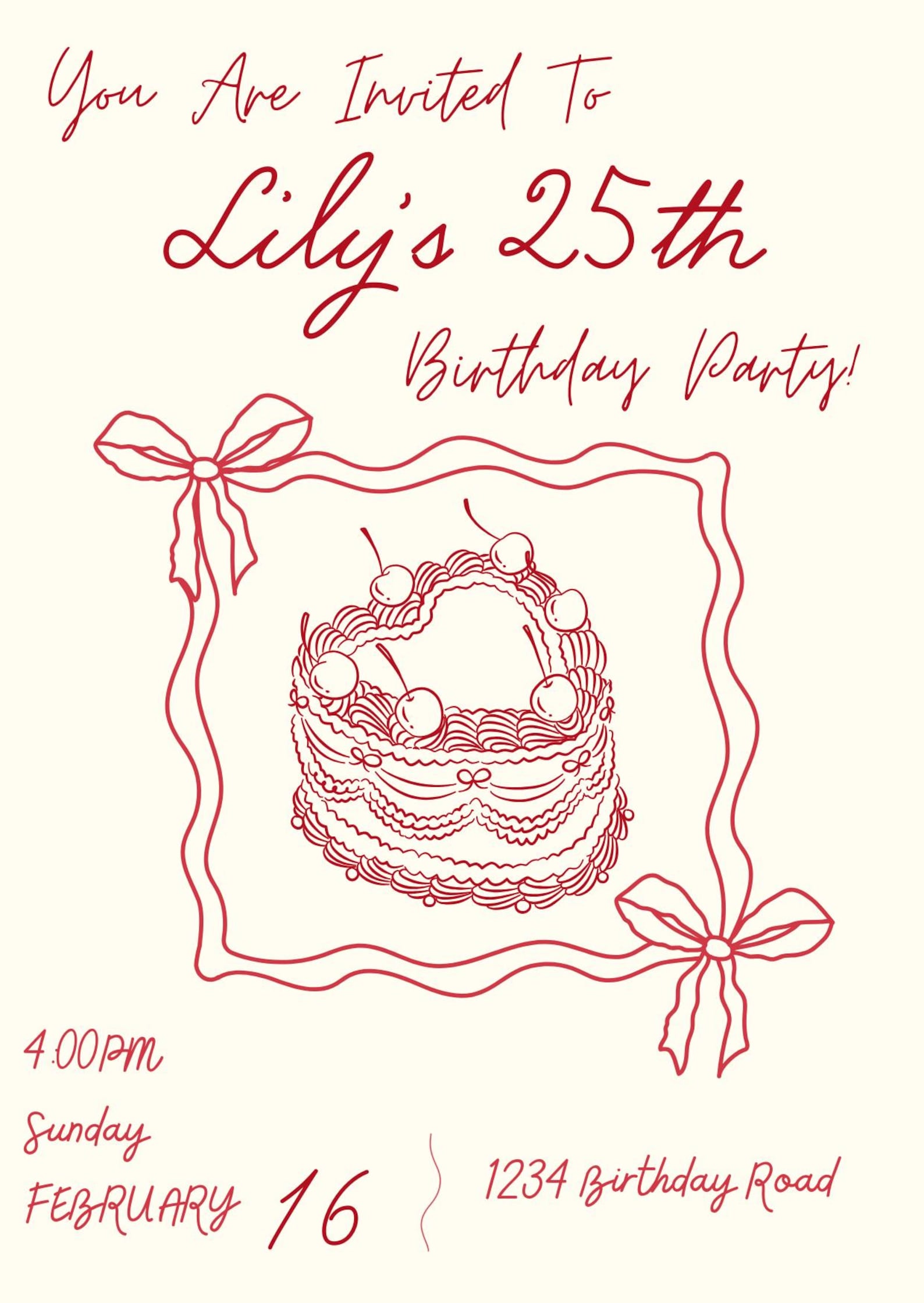 Coquette Birthday Invitation Template- Digital - Etsy