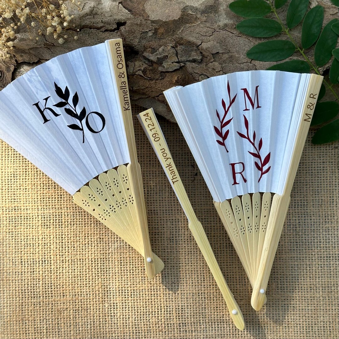 15 Pcs - Personalized Wedding Fan Favor | Custom Engraved Hand Fans for ...