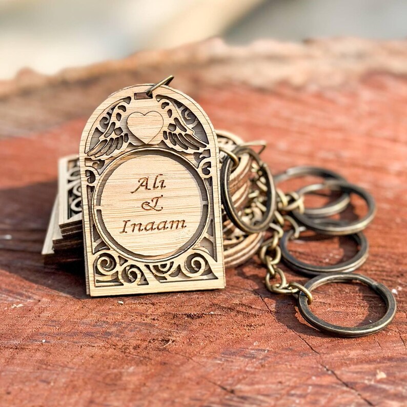 Custom Keychain Bamboo Wood Favors Custom Engraved Wedding Keepsake ...