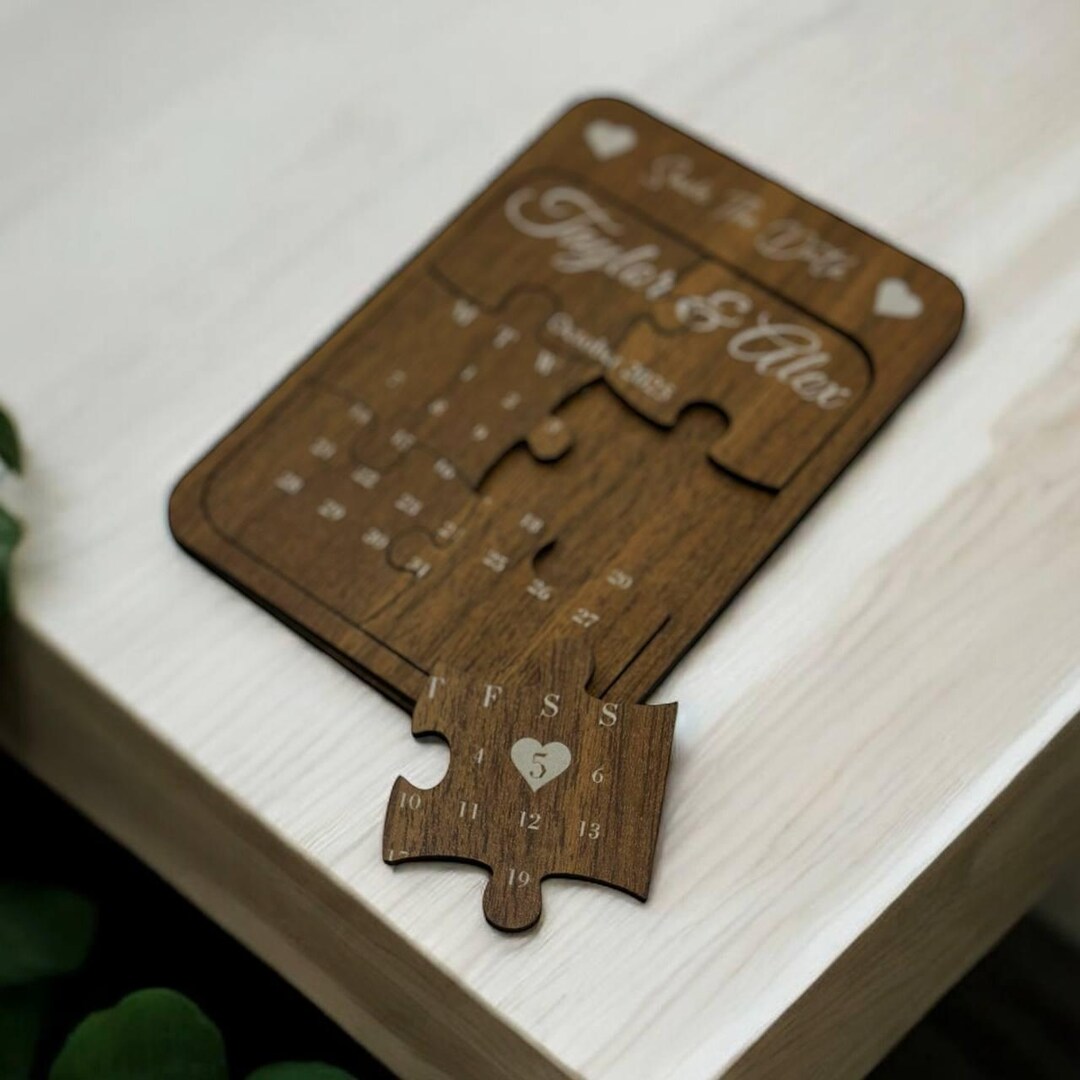 Wooden Save the Date Puzzle Cards – Personalized Save the Date - Rustic ...