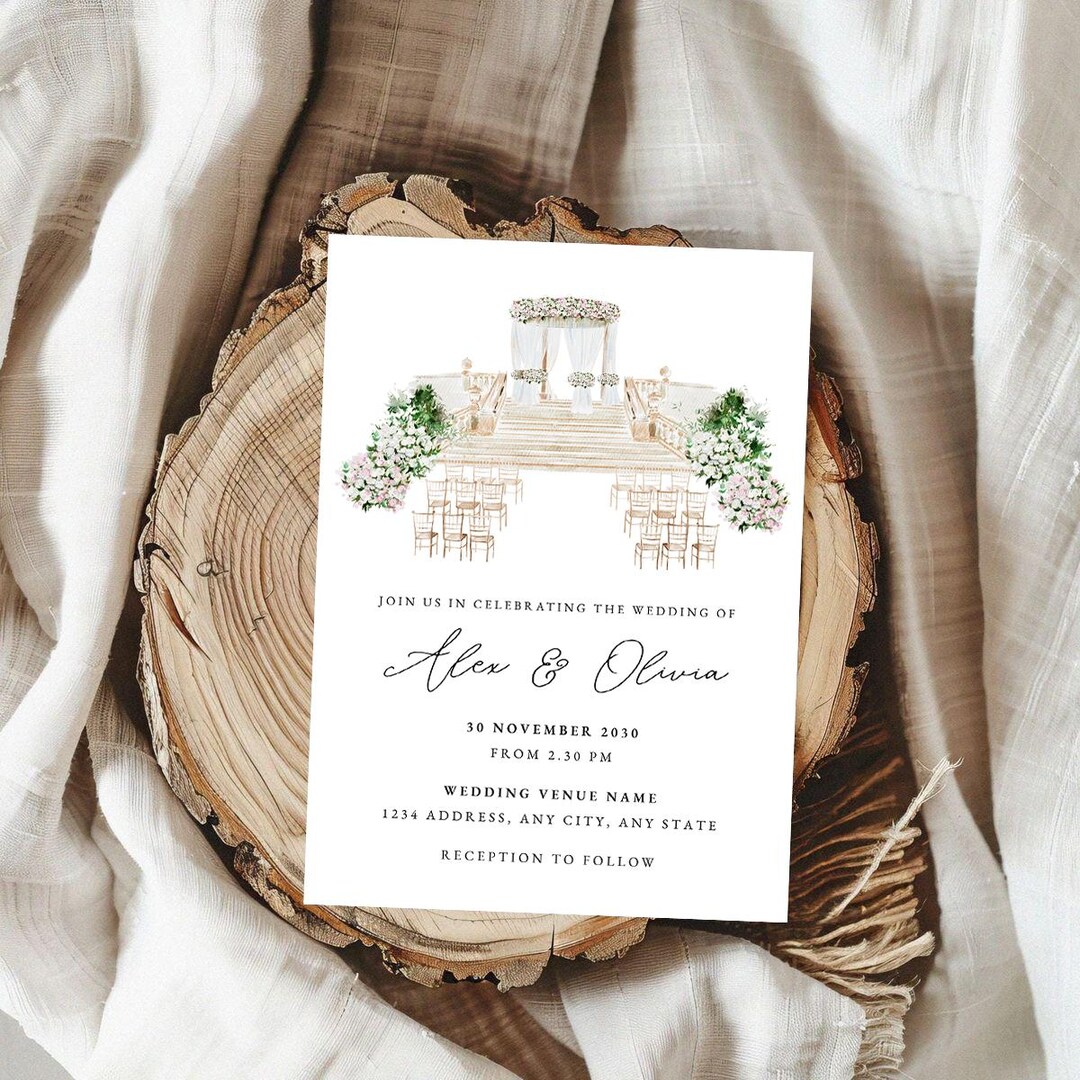 Elegant Outdoor Wedding Invite | Garden Ceremony Illustration ...