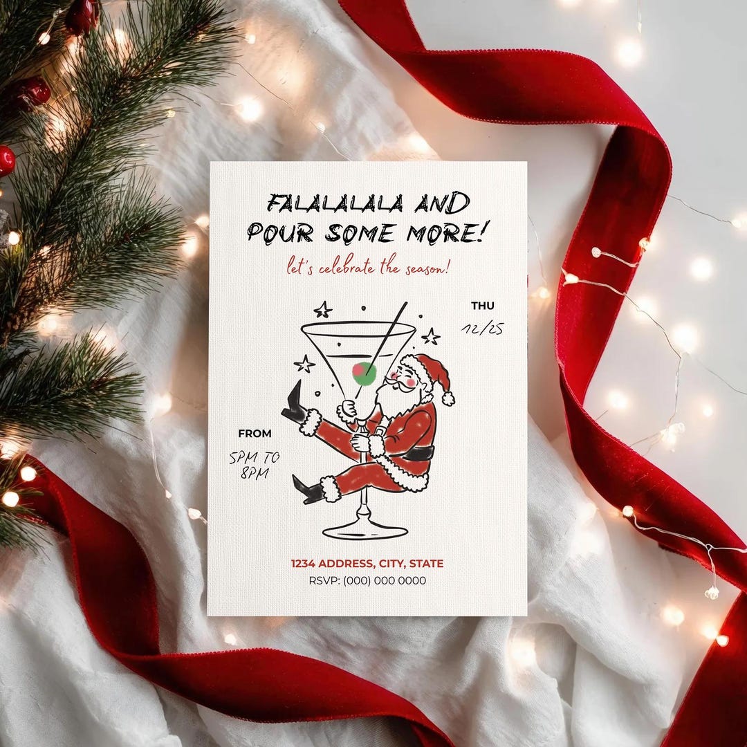 Funny Christmas Party Invitation | Santa Dancing on a Cocktail Glass ...
