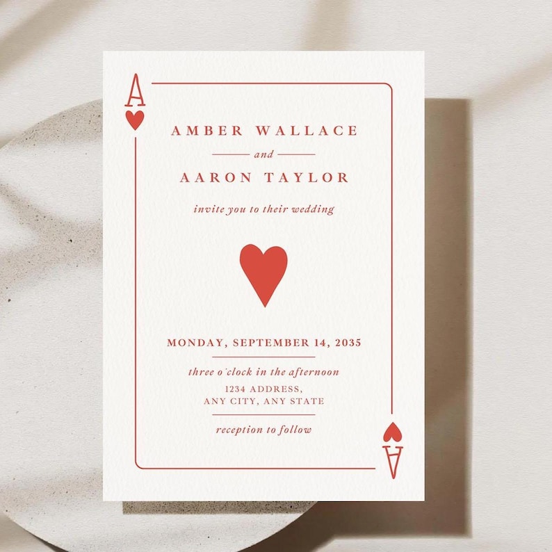 Ace of Hearts Wedding Invitation | Minimalist Playing Card Casino Theme ...