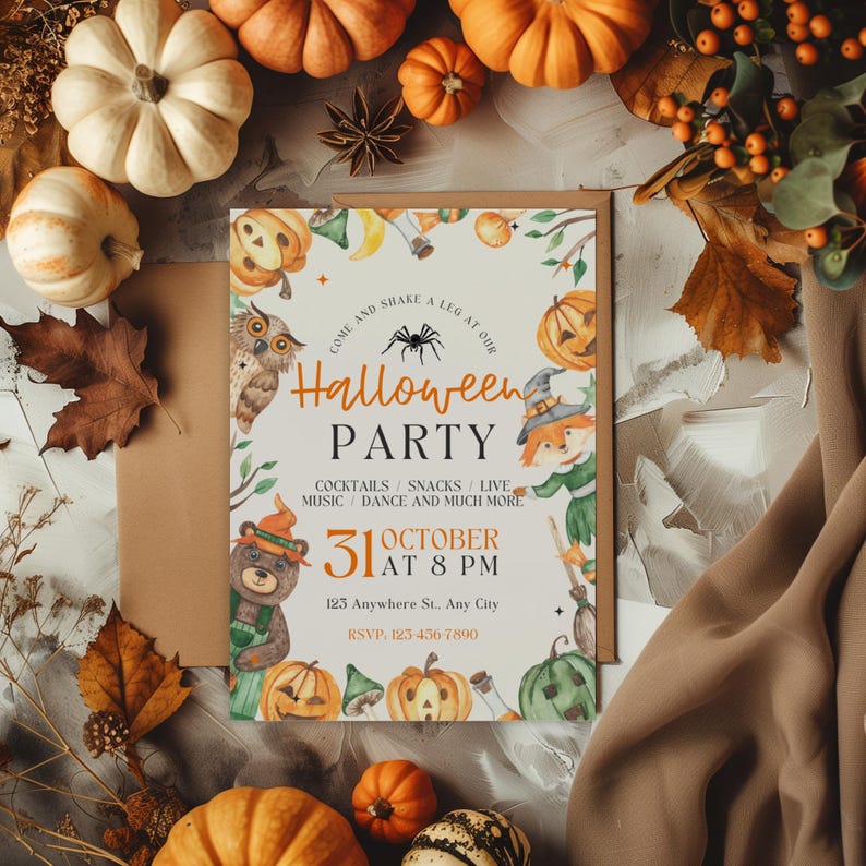 Halloween Party Invitation | Cute Illustrated Halloween Animals ...