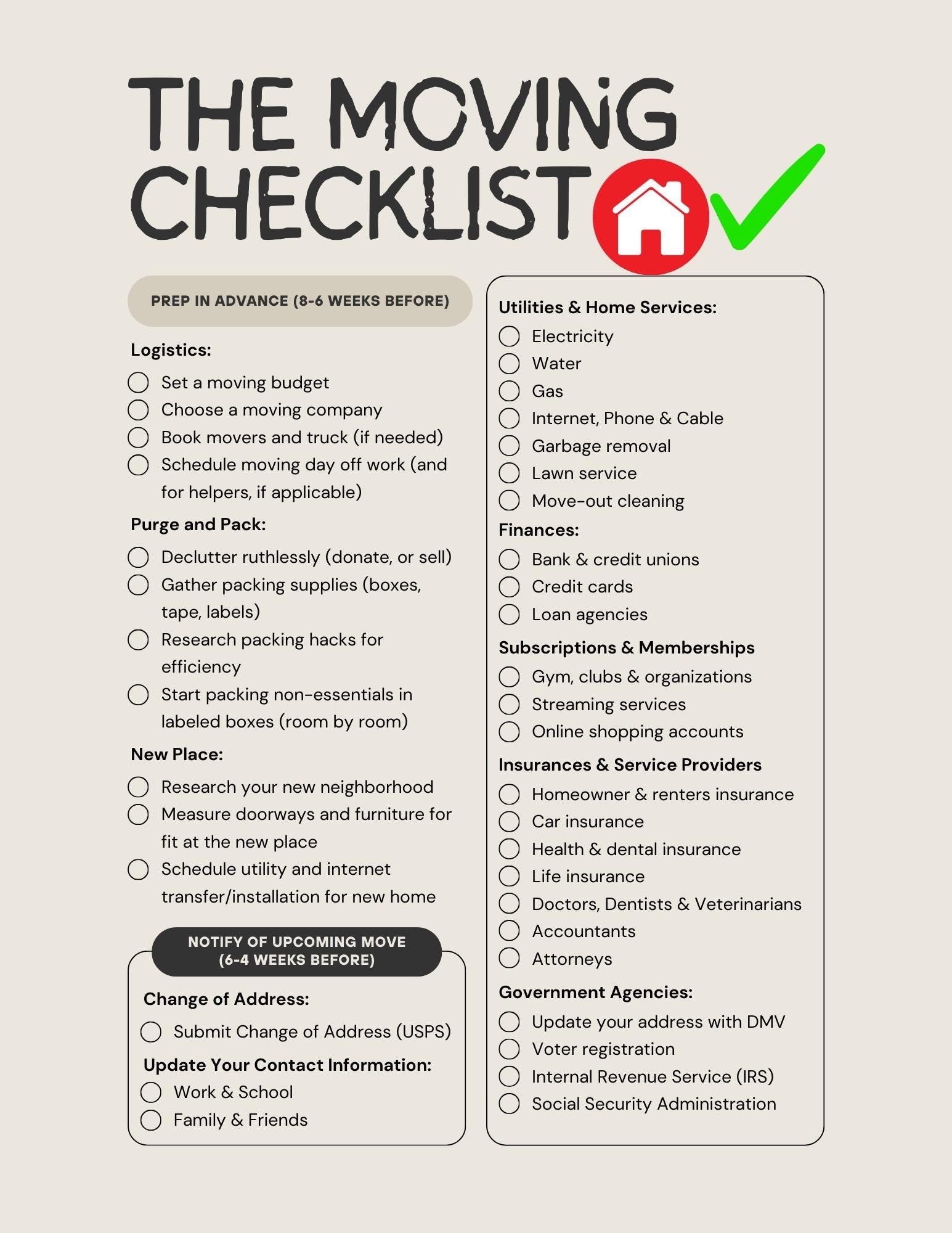Moving Checklist - Etsy