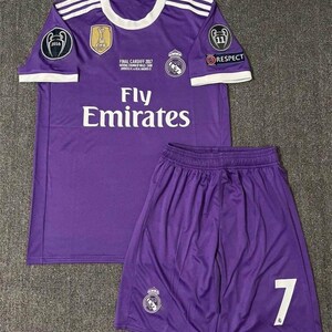 Retro 2016 2017 Season Real Madrid Purple Away Full Kit Jersey Shirt ...
