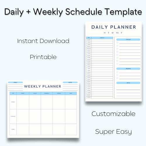 Daily and Weekly Schedule Template - Etsy