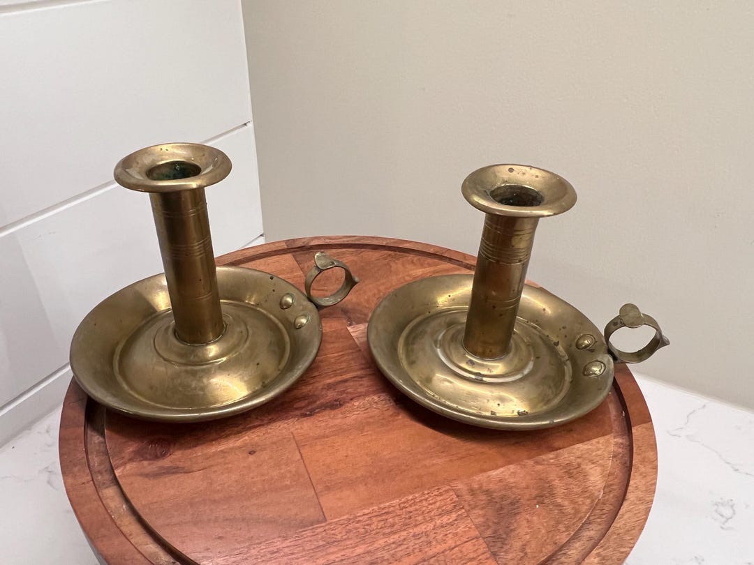 2 Vintage Brass Candlesticks, With Handle - Etsy