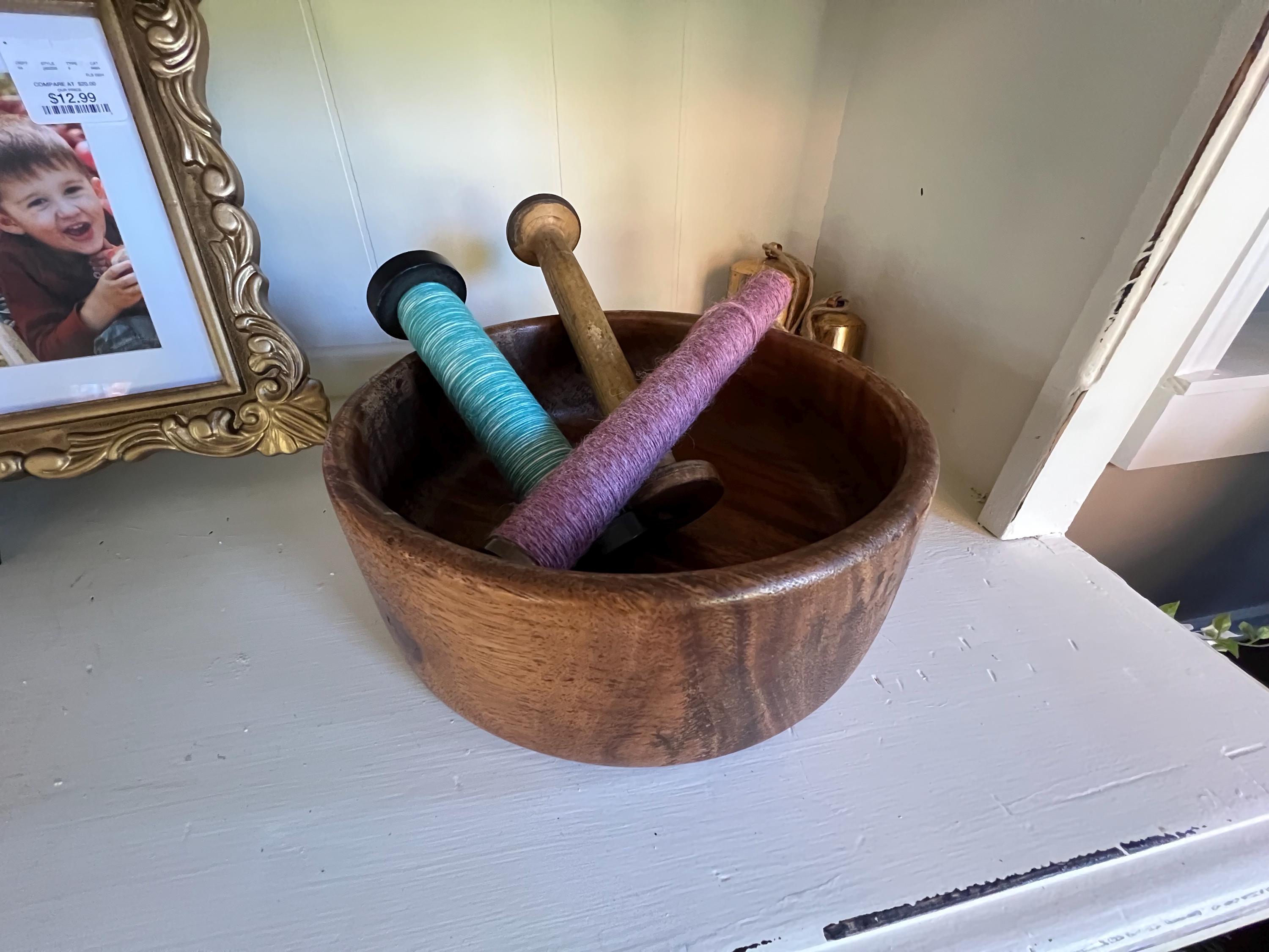 3 Wooden Spools for Decorating, 2 With Thread, One Empty, Farmhouse ...