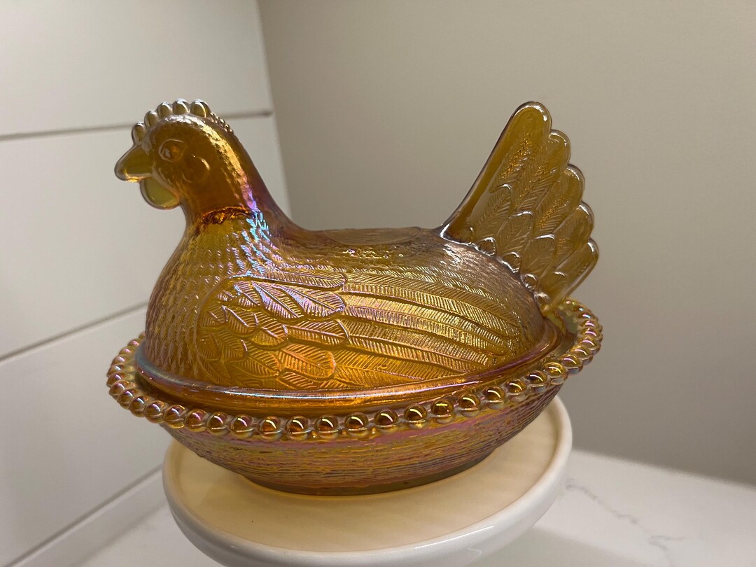 Indiana Carnival Glass Amber Hen on Nest/nesting Hen — Vintage - Etsy