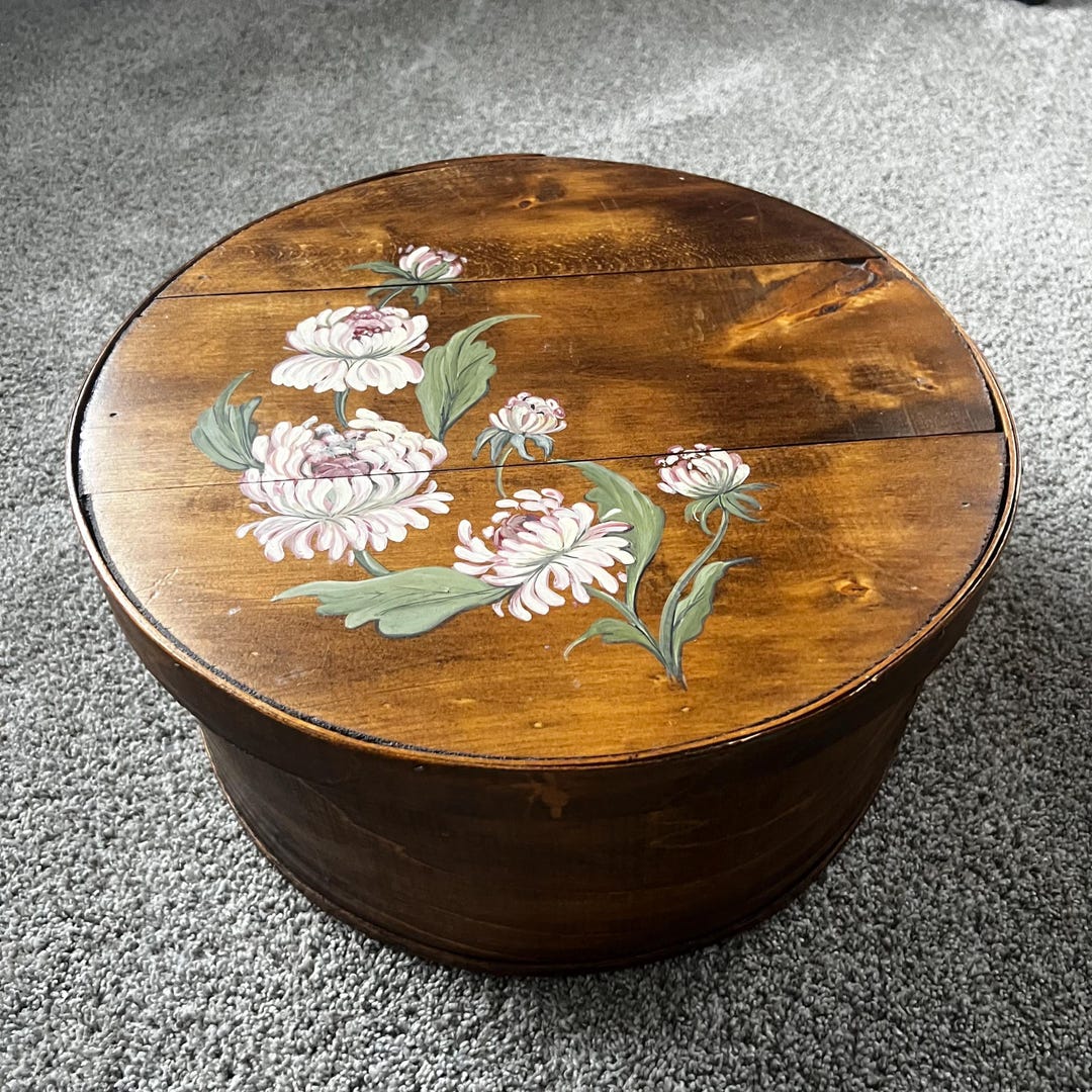 Vintage Handpainted Floral Wooden Cheese Box, Round Storage Decor - Etsy