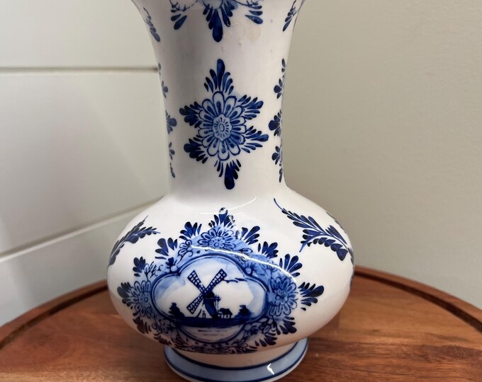 Delftware, Delft Blue Glazed Pottery Blue Windmill Vase, Blue and White ...