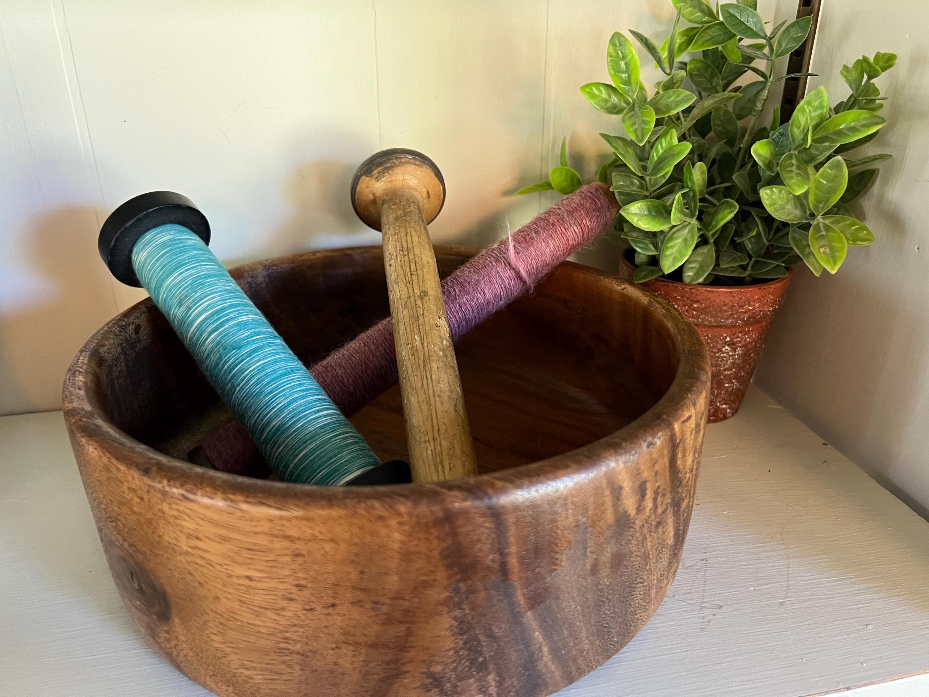 3 Wooden Spools for Decorating, 2 With Thread, One Empty, Farmhouse ...