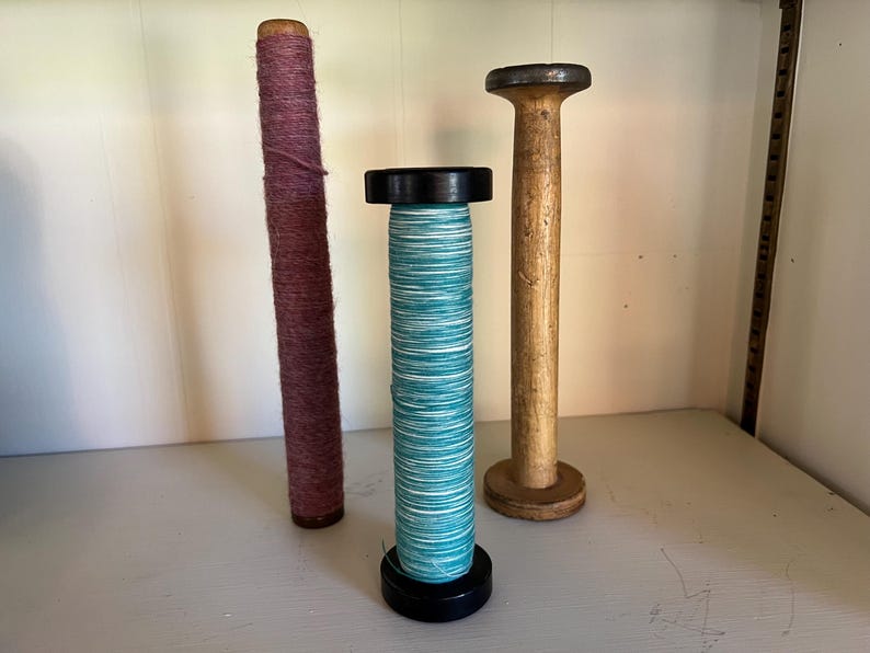 3 Wooden Spools for Decorating, 2 With Thread, One Empty, Farmhouse ...