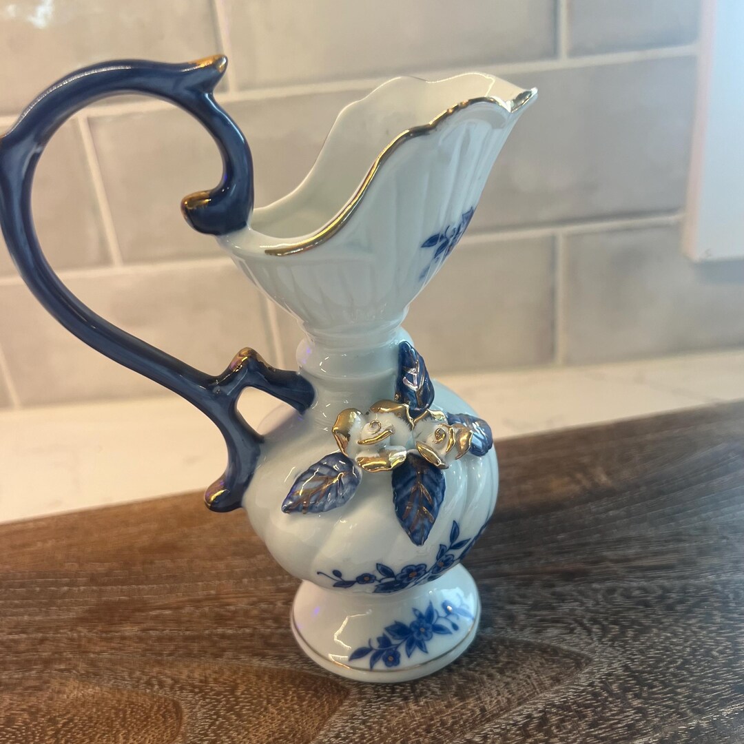 Beautiful Vintage Porcelain Blue and White Small Bone China Pitcher ...