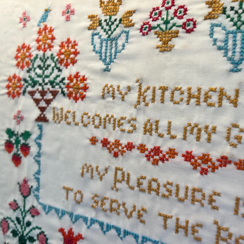 Vintage Needlepoint Kitchen Sign, Embroidered Farmhouse Decor (12x16 ...