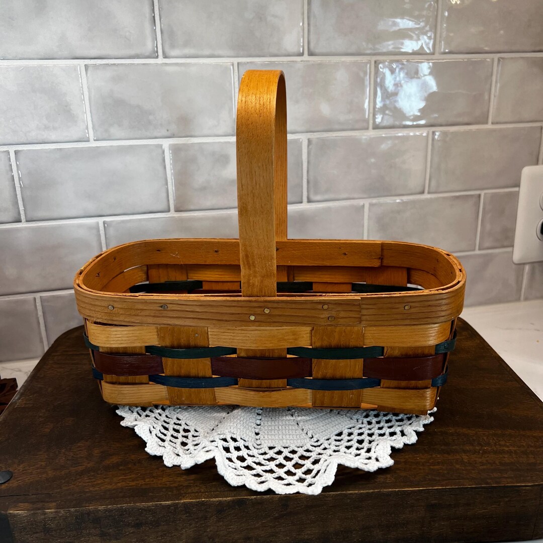 Peterboro Basket Company Handmade Basket With Colored Striped ...