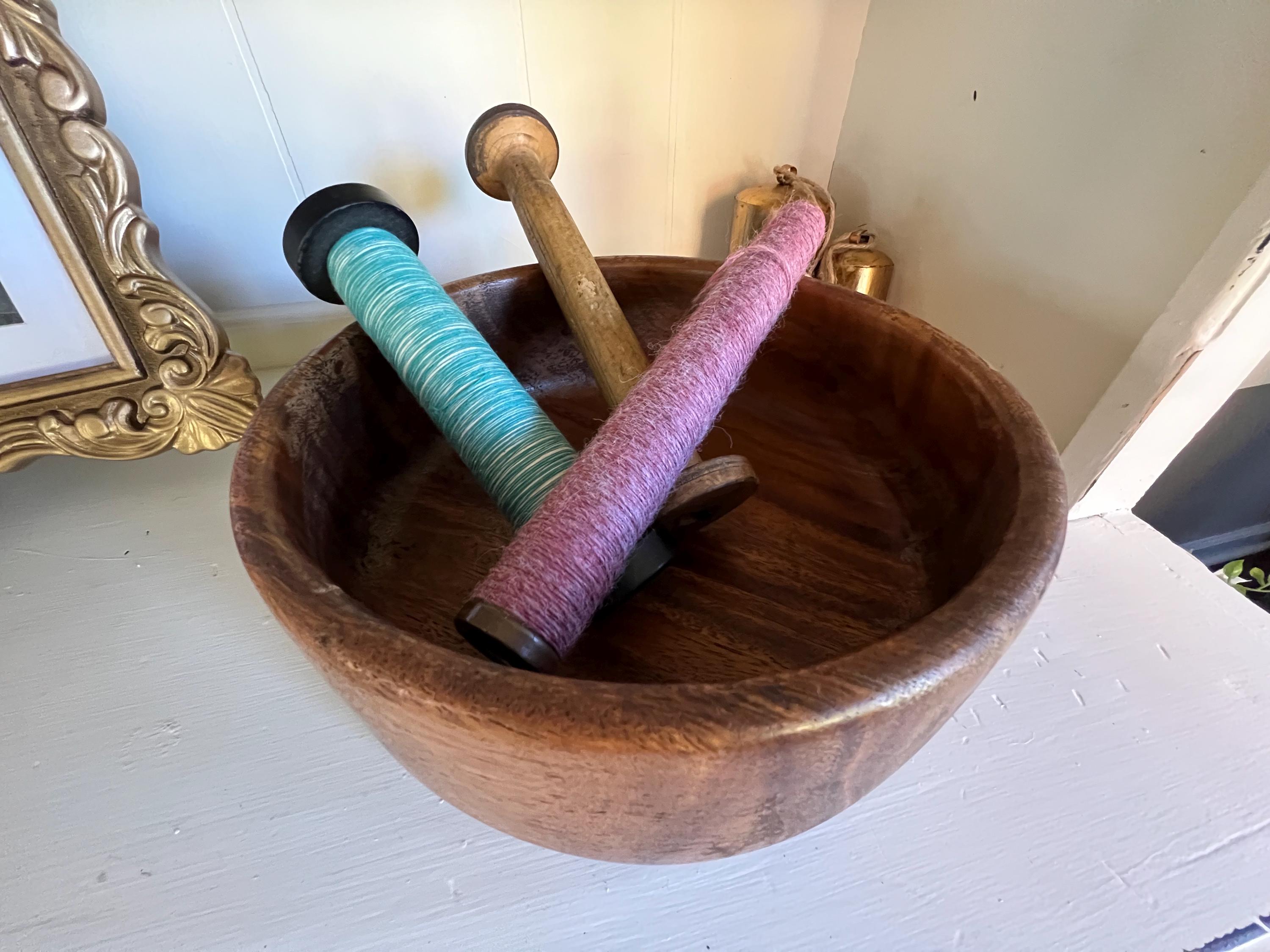 3 Wooden Spools for Decorating, 2 With Thread, One Empty, Farmhouse ...