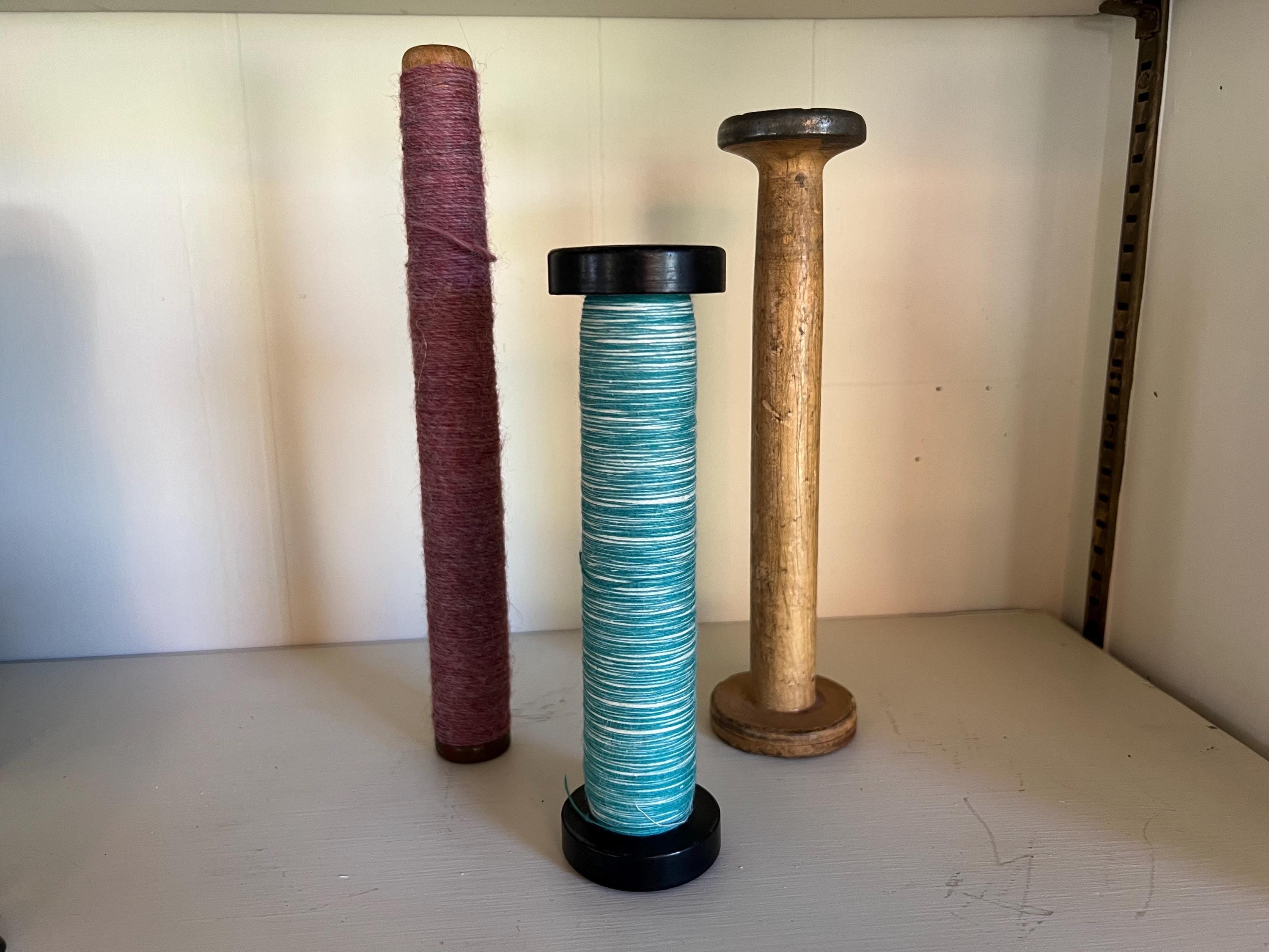 3 Wooden Spools for Decorating, 2 With Thread, One Empty, Farmhouse ...