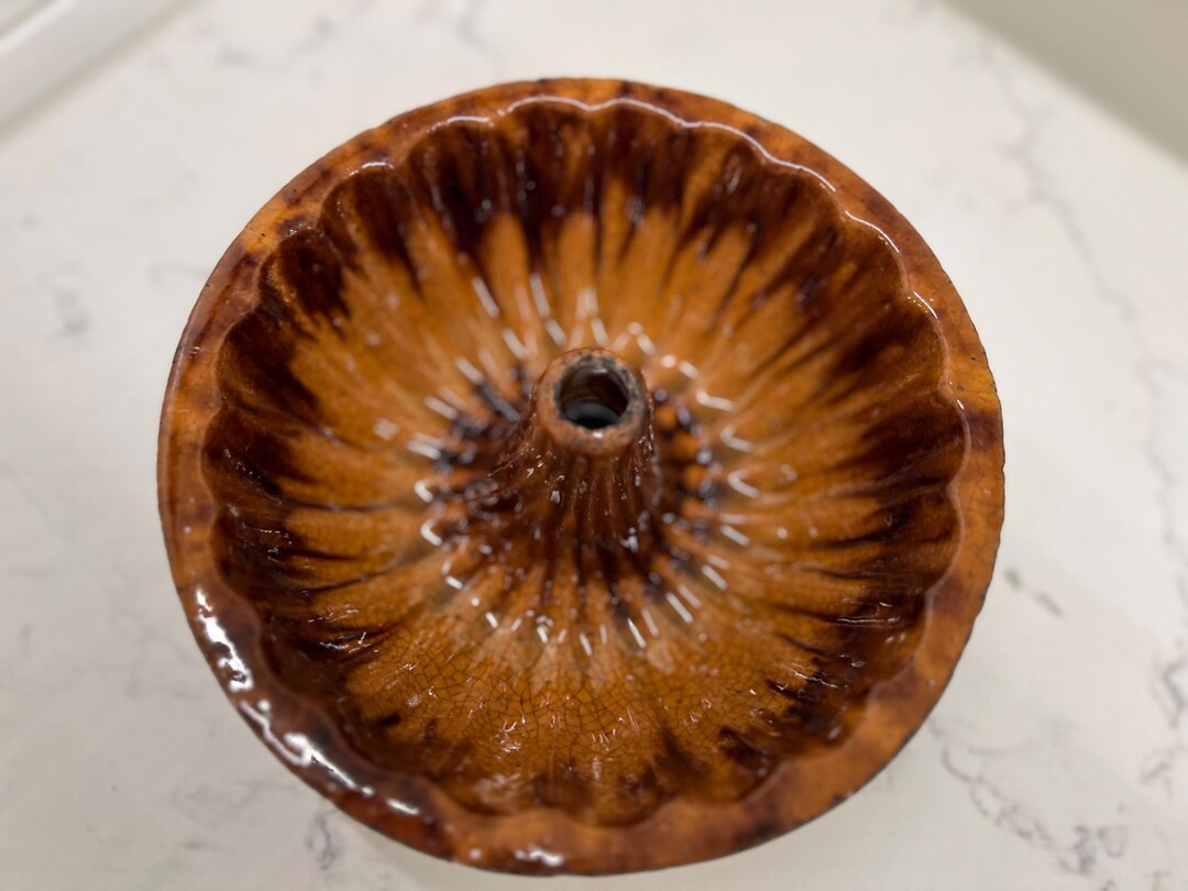 Vintage Redware Clay Glazed Pottery Bundt Pan/dish, Bundt Pan Pottery ...