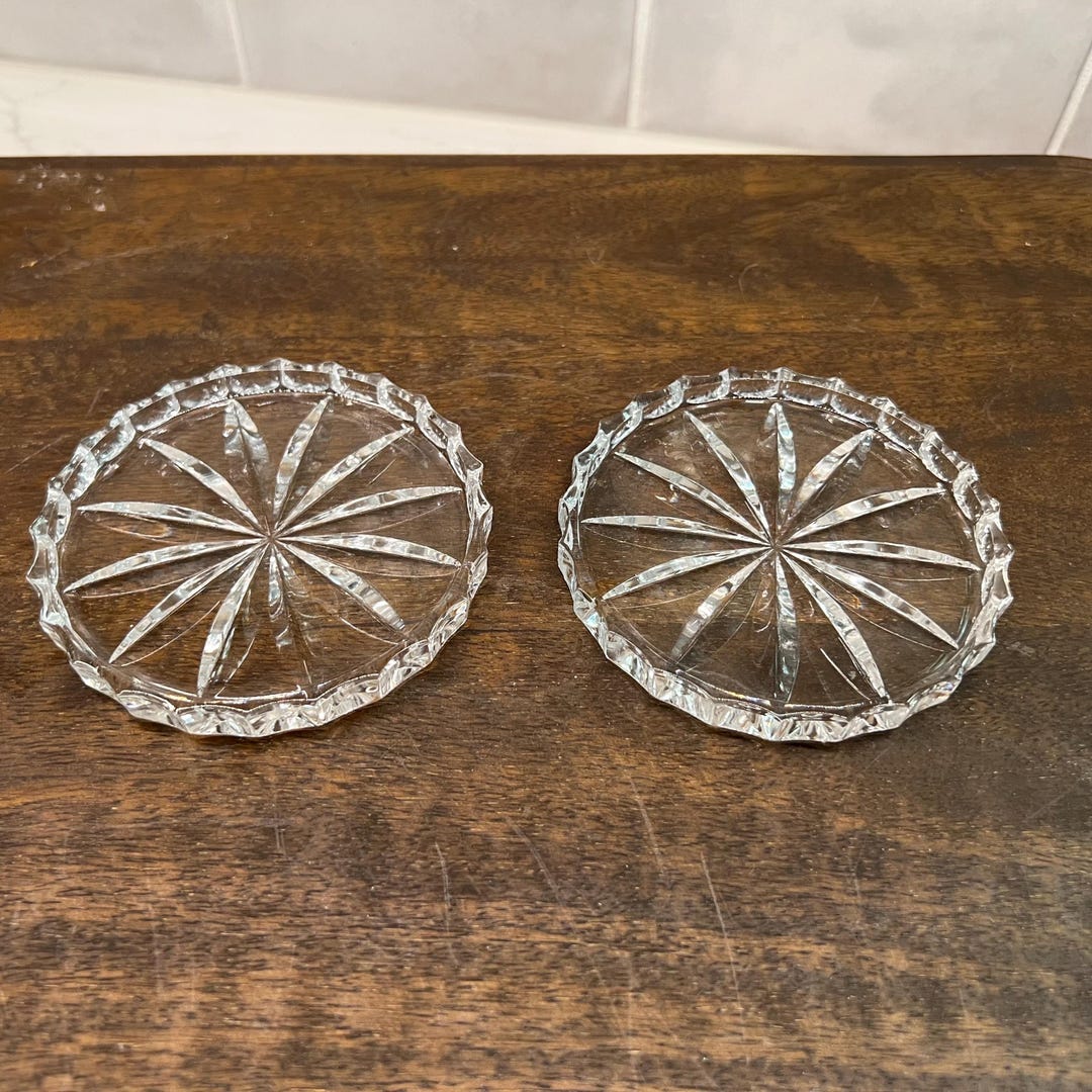 Set of 2 Royal Cut Crystal Round Glass Coasters - Etsy