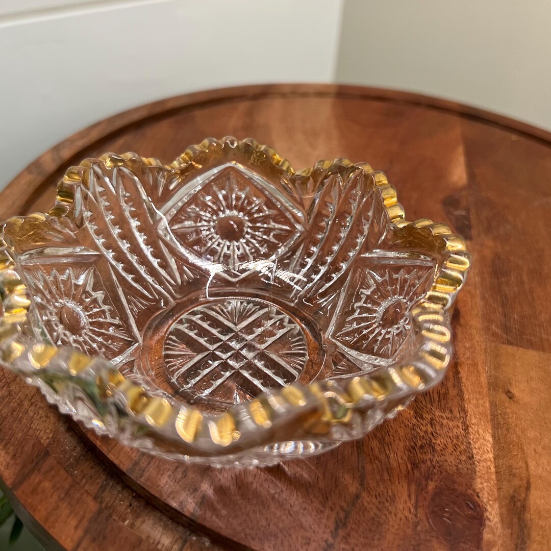 Vintage Cut Glass Trinket/candy Dish With Gold Accents, Vintage Glass ...