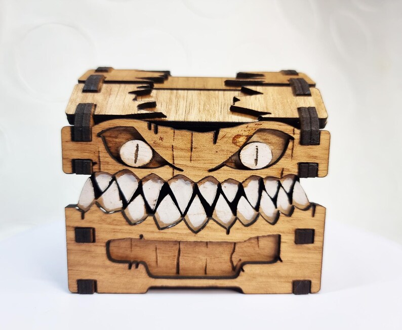Handcrafted Laser-cut Wood Mimic Stash Box Perfect for Gamers & Fantasy ...