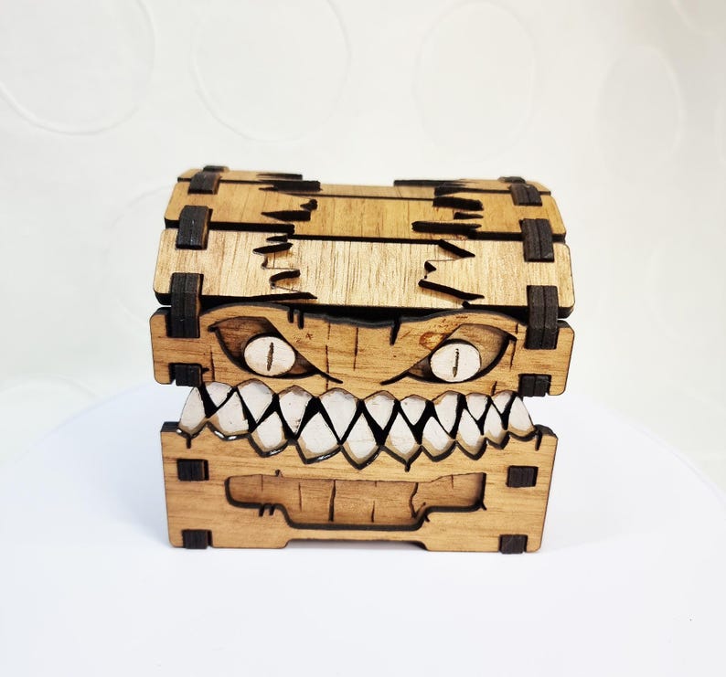 Handcrafted Laser-cut Wood Mimic Stash Box - Perfect for Gamers ...