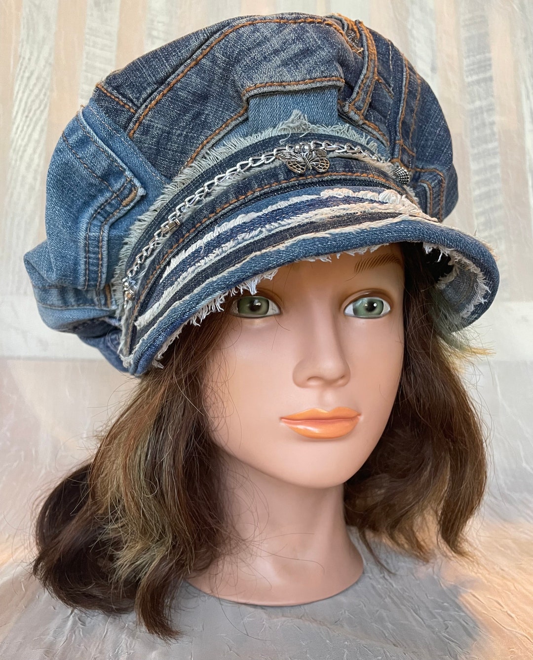 Upcycled Repurposed Environmentally Friendly Denim Newsboy Cap Blue ...