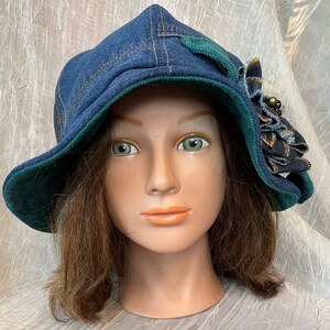 1920 Cloche Upcycled Repurposed Environmentally Friendly Denim Blue ...