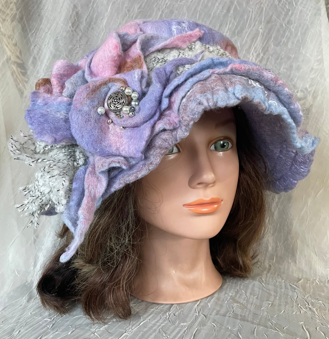 Ooak Felted Wetfelted Merino Wool Lavender Pink Lilac Grey Winter ...