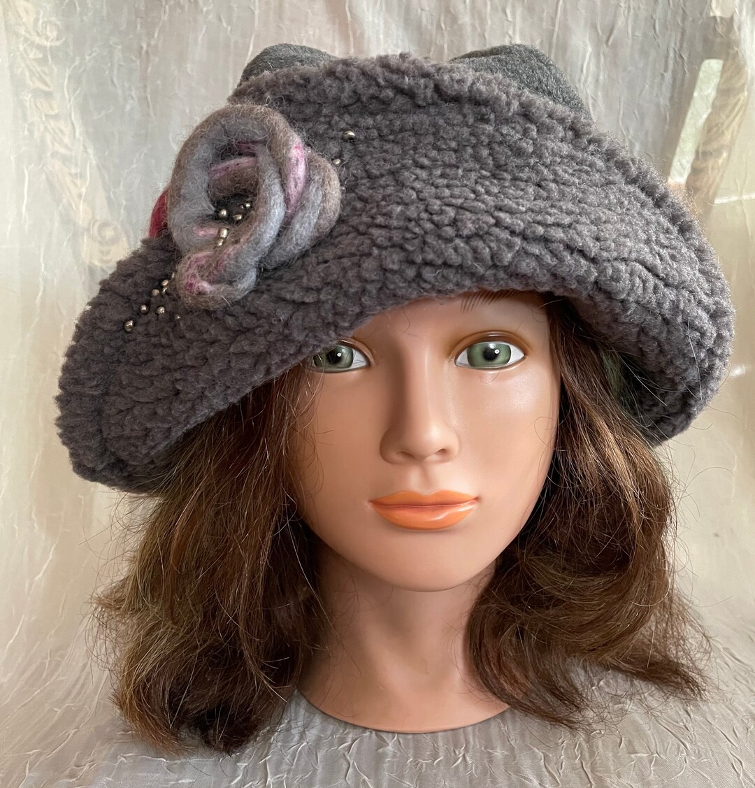 Sherpa Grey Gray Fleece Flapper Warm Winter Hat Tatiana123 - Etsy