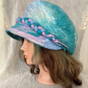 Designer Wool Cap Winter Warm Sky Blue Turquoise Lilac Violet Blue Wet ...