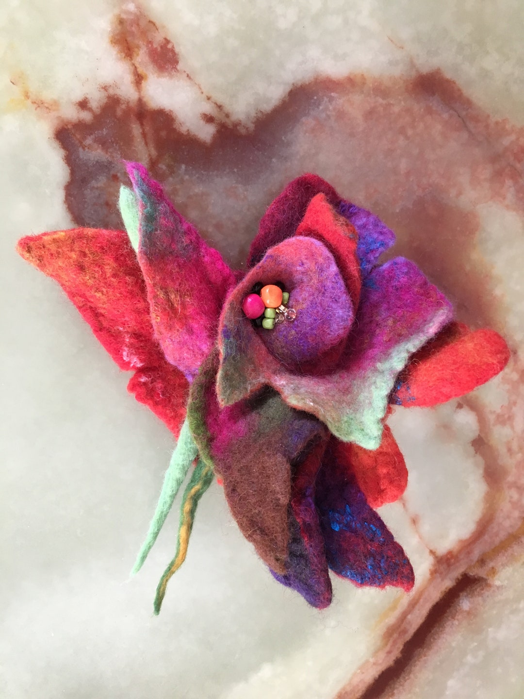 Wet Felted Brooch Merino Wool Felted Pin.felted Wool Brooch Multicolor ...