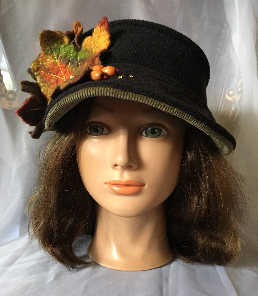 Women Visor Fleece Felted Red Orange Black Fall Colors Headband,one of ...