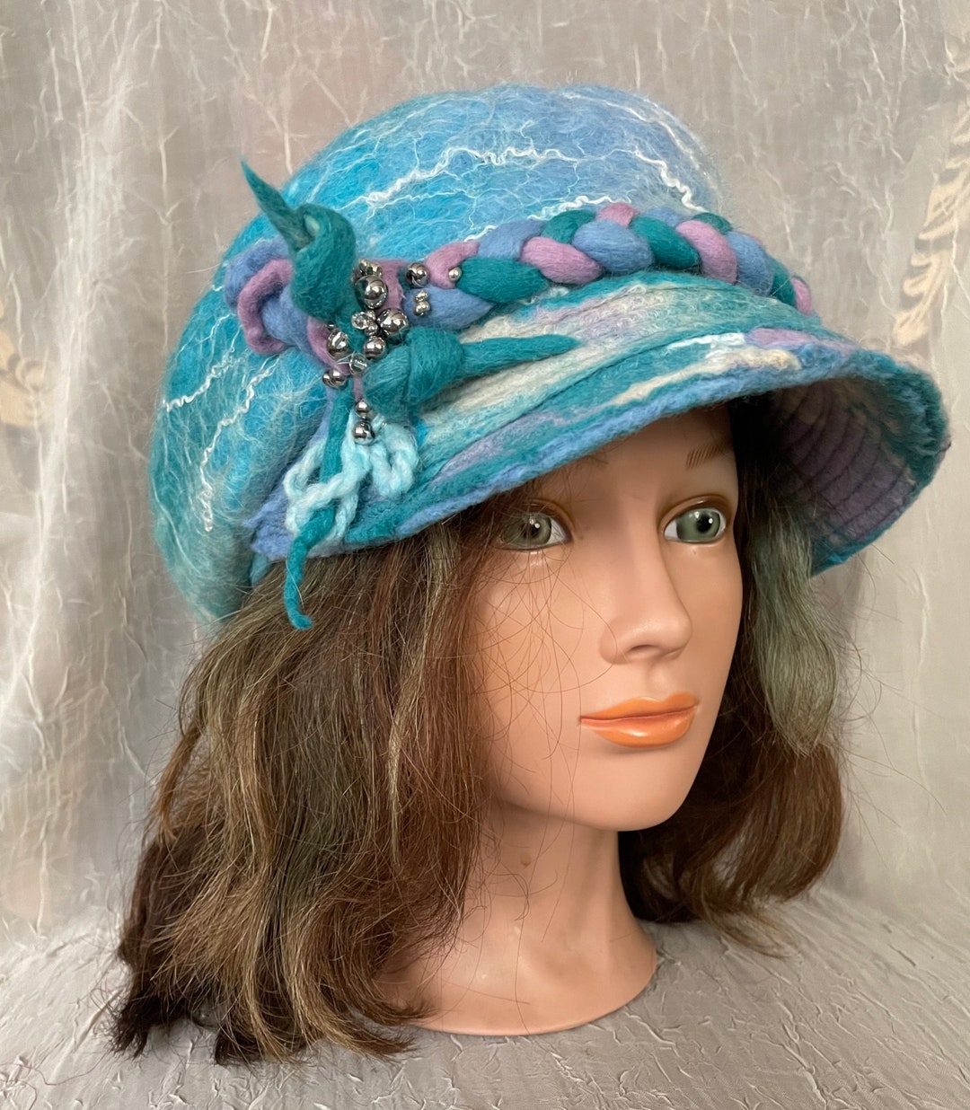 Designer Wool Cap Winter Warm Sky Blue Turquoise Lilac Violet Blue Wet ...