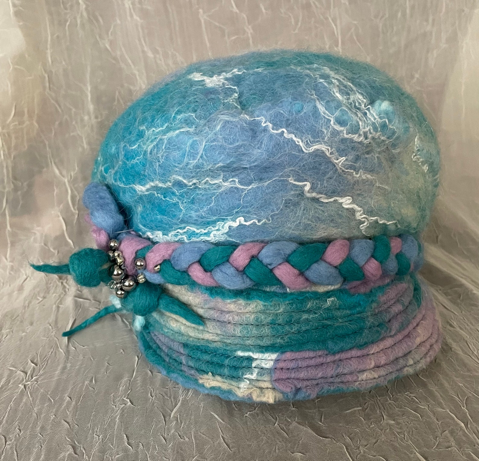 Designer Wool Cap Winter Warm Sky Blue Turquoise Lilac Violet Blue Wet ...