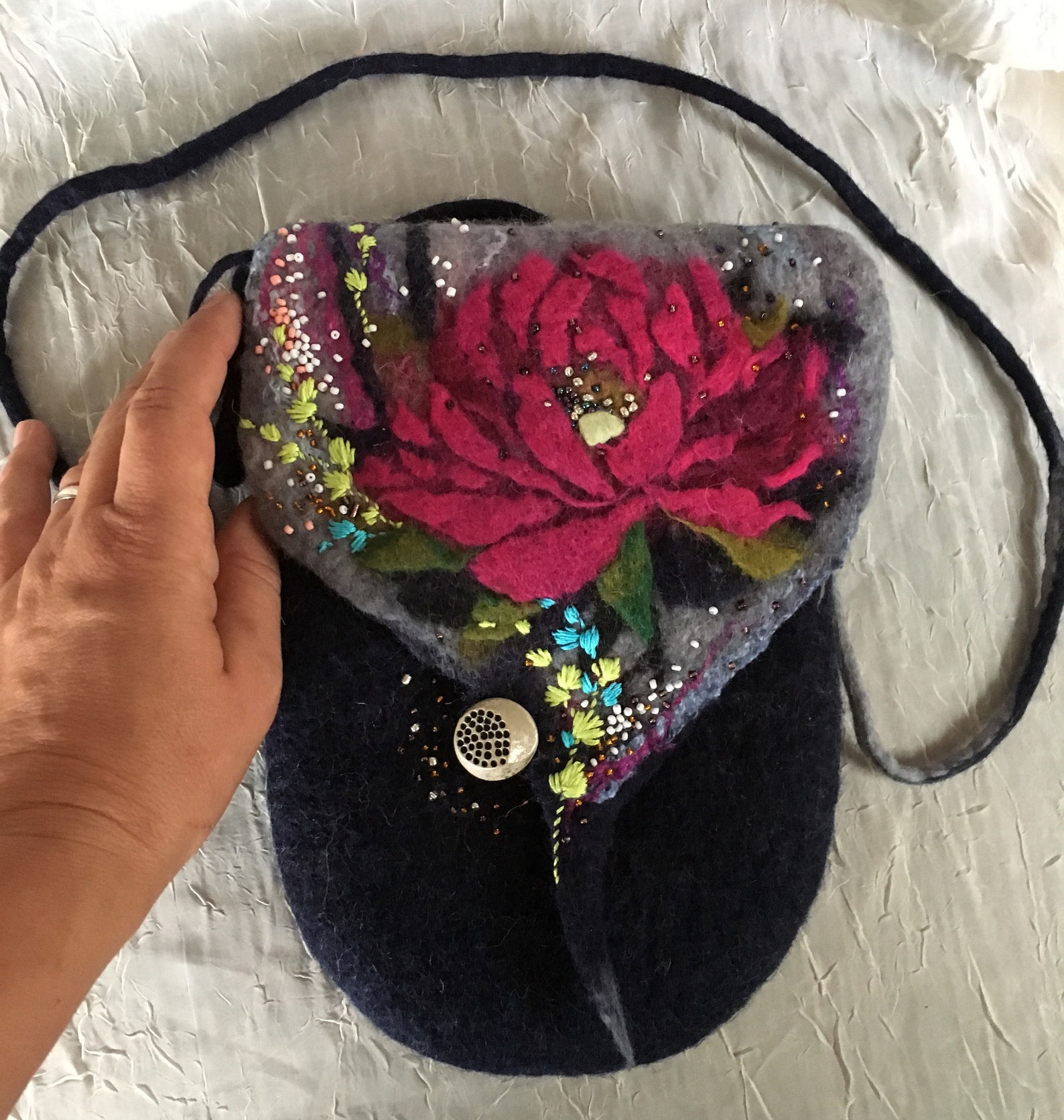 Sale Felted Cross Body Bag Flower Bag Hand Made Ooak - Etsy