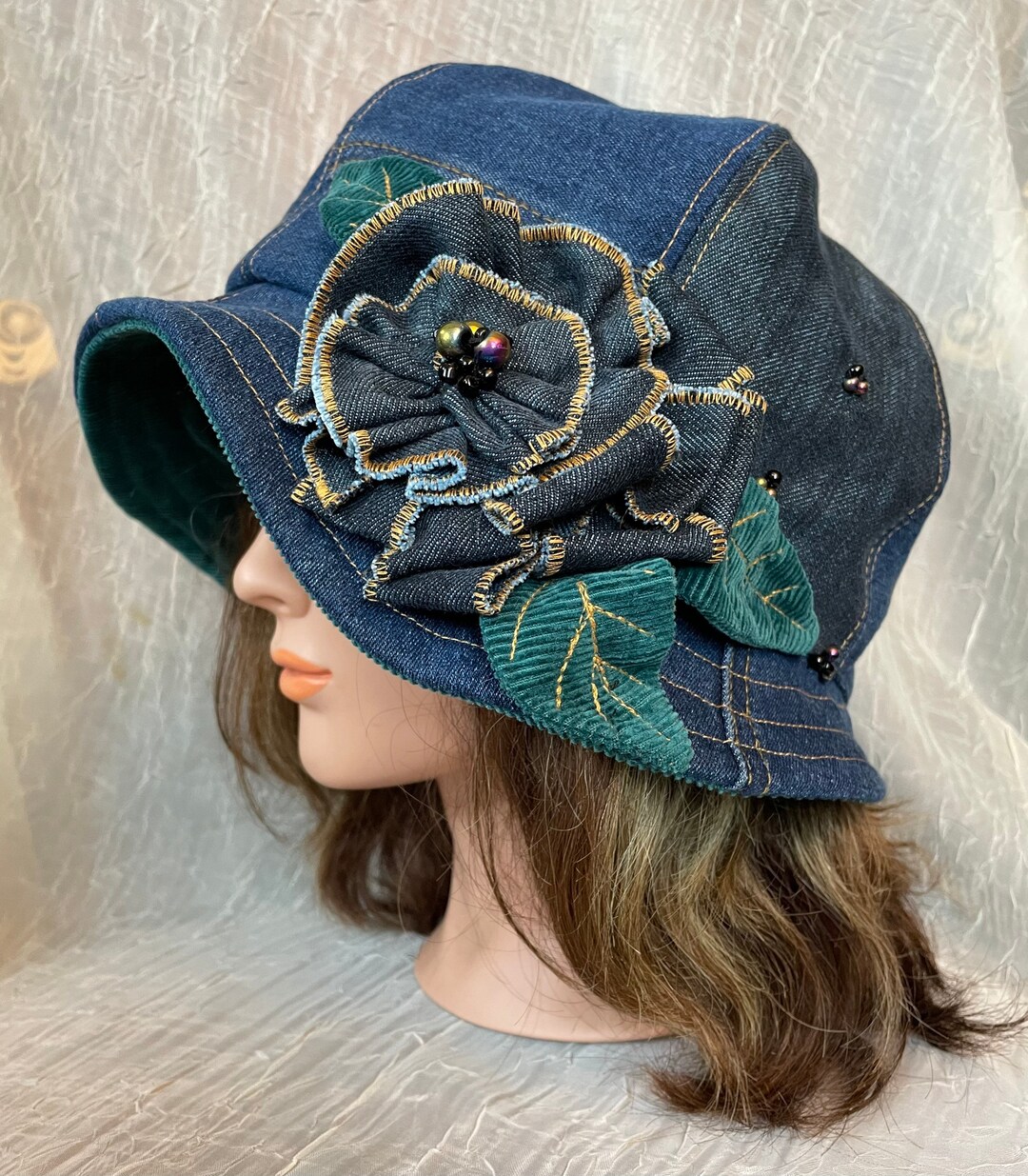 1920 Cloche Upcycled Repurposed Environmentally Friendly Denim Blue ...
