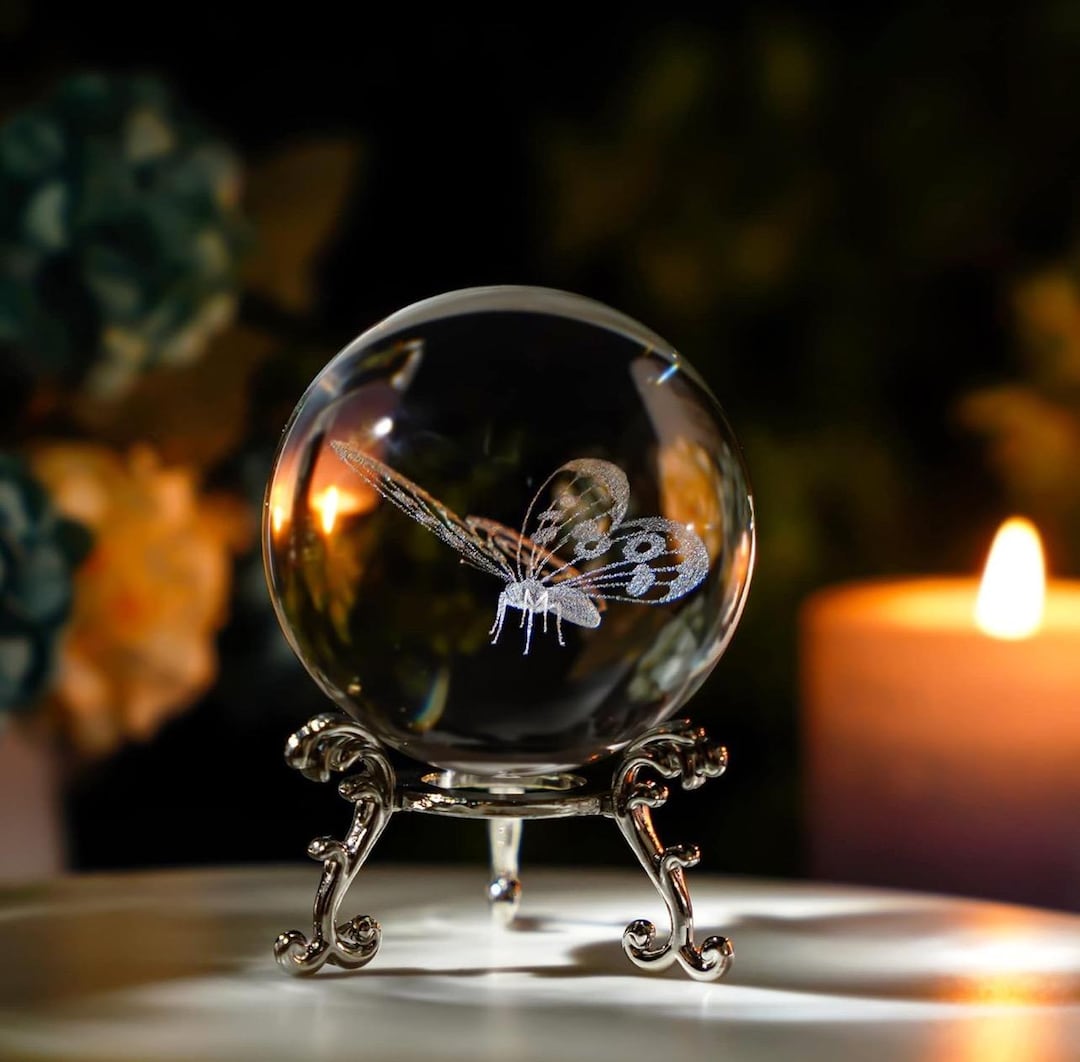 Personalized Butterfly Crystal Ball With Engraving – 3D Laser Etched ...