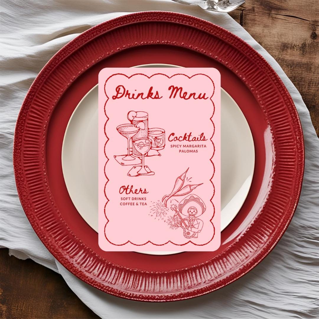Mexican Night Inspired Invitation Dinner & Drinks Menus, Themed Dinner ...