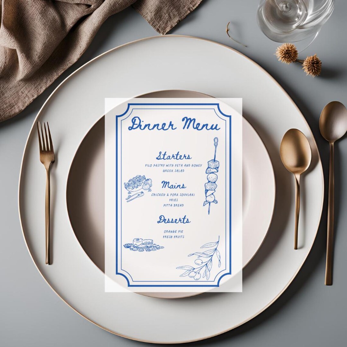 Greek Dinner Party Invitation & Menu Templates (digital Download) - Etsy