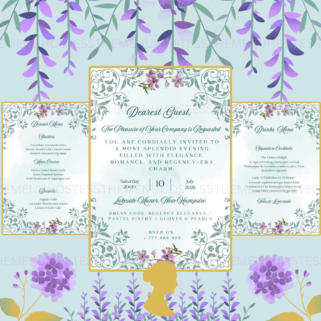Bridgerton Dinner Party Template – Regency-inspired Invitation, Menu ...