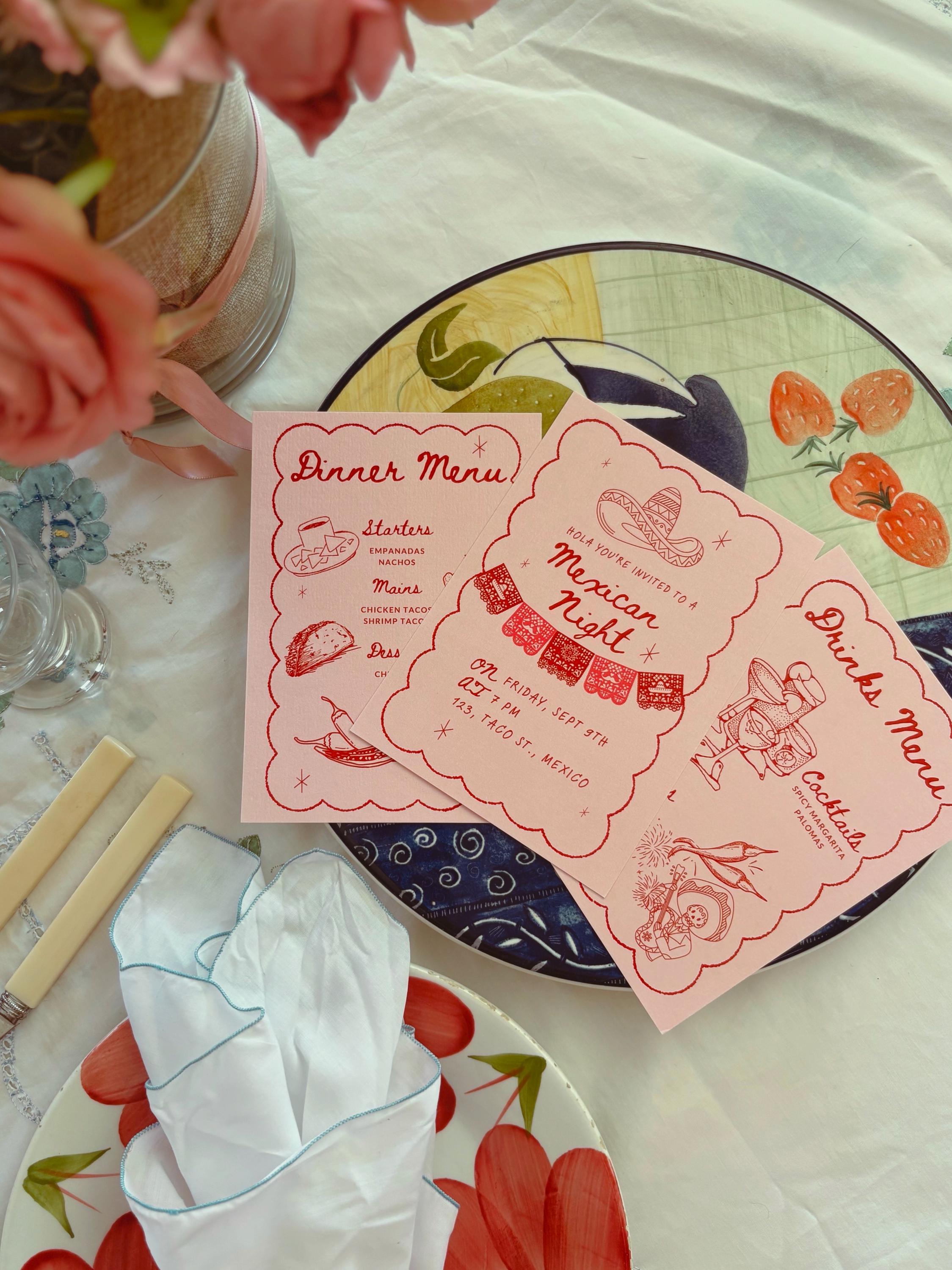 Mexican Fiesta Party Invitation Bundle: Dinner & Drinks Menu (canva ...