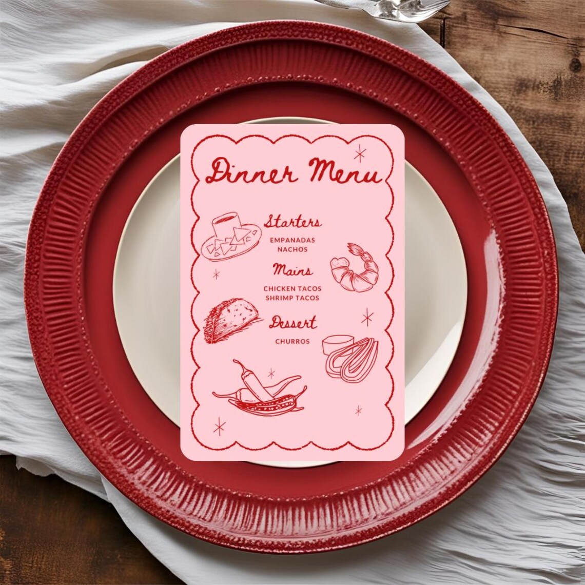 Mexican Night Inspired Invitation Dinner & Drinks Menus, Themed Dinner ...