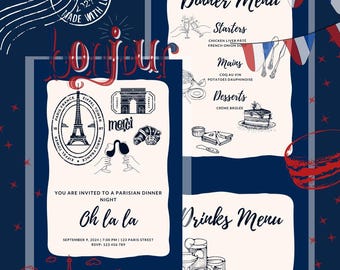 Mexican Night Inspired Invitation Dinner & Drinks Menus, Themed Dinner ...