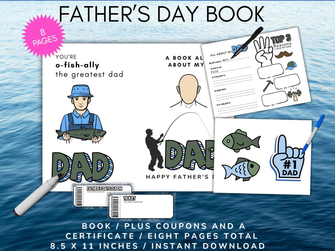 Father's Day Book Printable, All About My Dad, World's Best Dad, Father ...