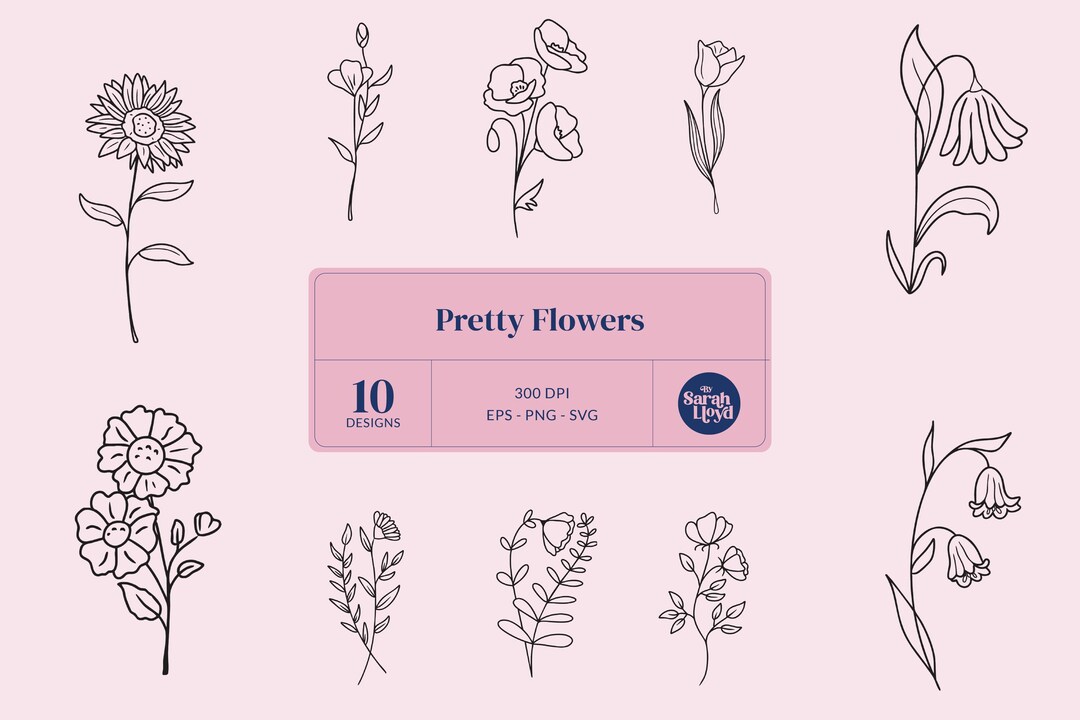 Floral Vector Pack | 10 Hand Drawn Flower Clipart (PNG SVG EPS) - Etsy