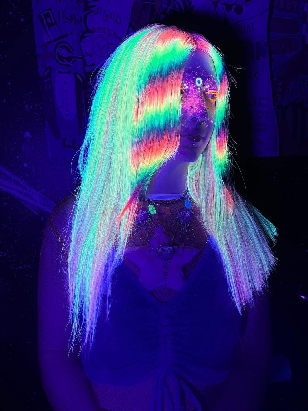 Sale for Limited Time! UV REACTIVE RAINBOW Wig 21" Real Human Hair Lace ...